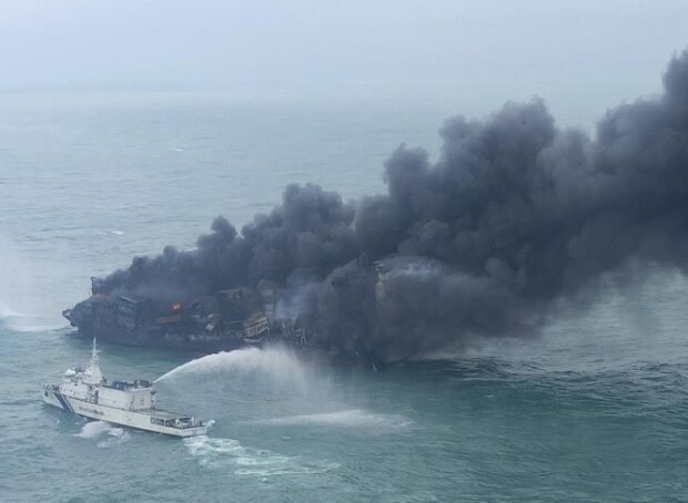 Indian Coast Guard efforts in full swing to douse the fire onboard MV X ...