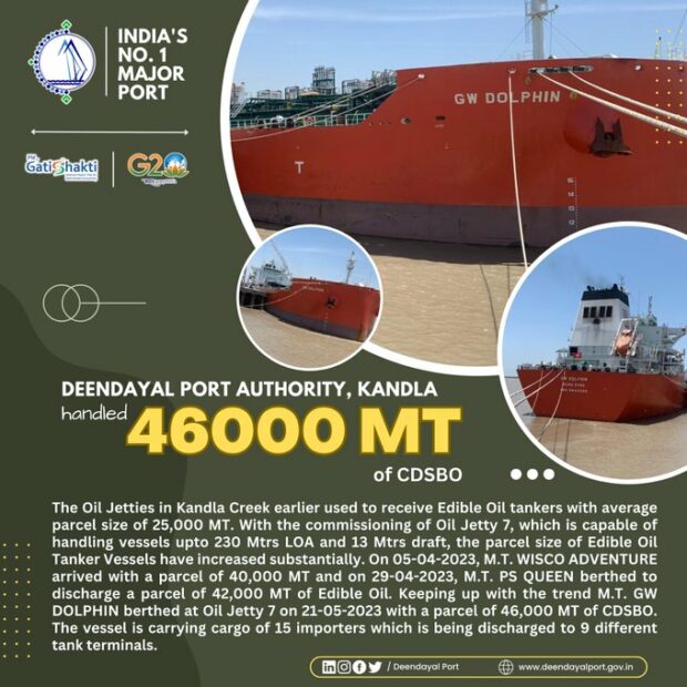 DPA Kandla handles largest shipment of 46,000 MT at Oil Jetty 7 - India ...